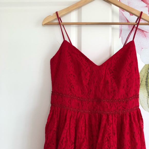 Amisu | Dresses | Amisu Red Lace Spaghetti Strap Midi Dress | Poshmark